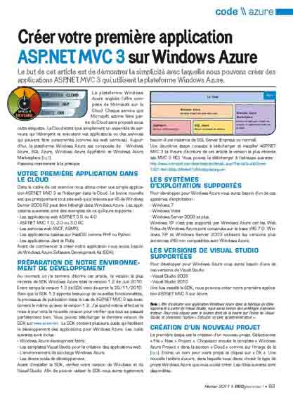 Créer votre première application ASP.NET MVC 3 sur Windows Azure