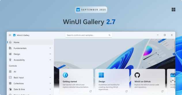 WinUI Gallery 2.7 : nouveaux exemples de codes, Windows App SDK 1.8, +100 améliorations